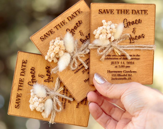 Wooden Floral Save the Date Magnet - Modern Wedding Magnets 100% Birch ...