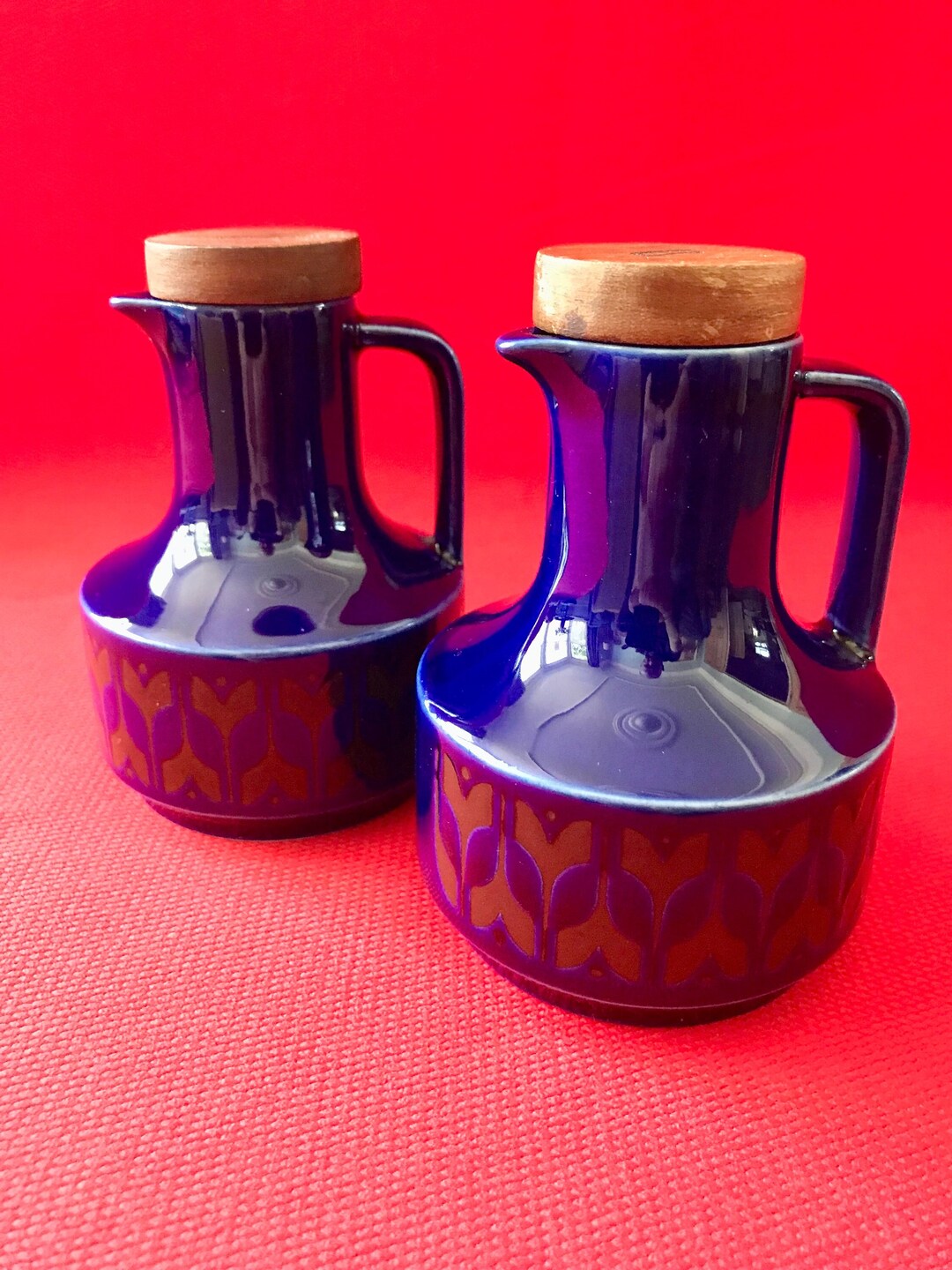 Hornsea Pottery Blue heirloom Pattern Pair of Vintage Ceramic Oil and ...