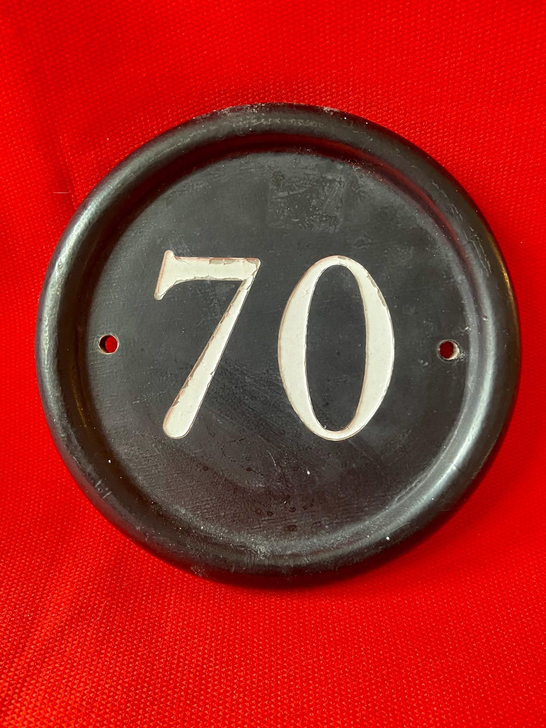 No. 70 Vintage Cast Iron House Number Plaque in Black and White 170mm ...