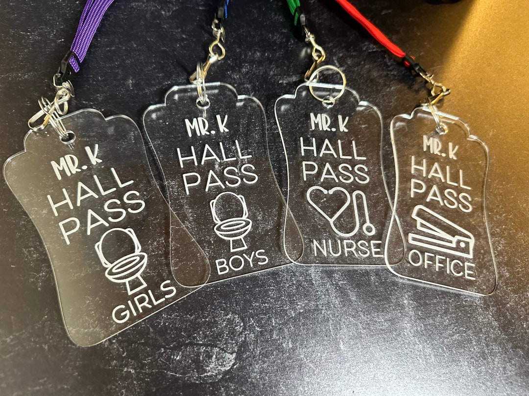 Personalized Teacher Lanyard Hall Pass, Acrylic Classroom Hall Passes ...