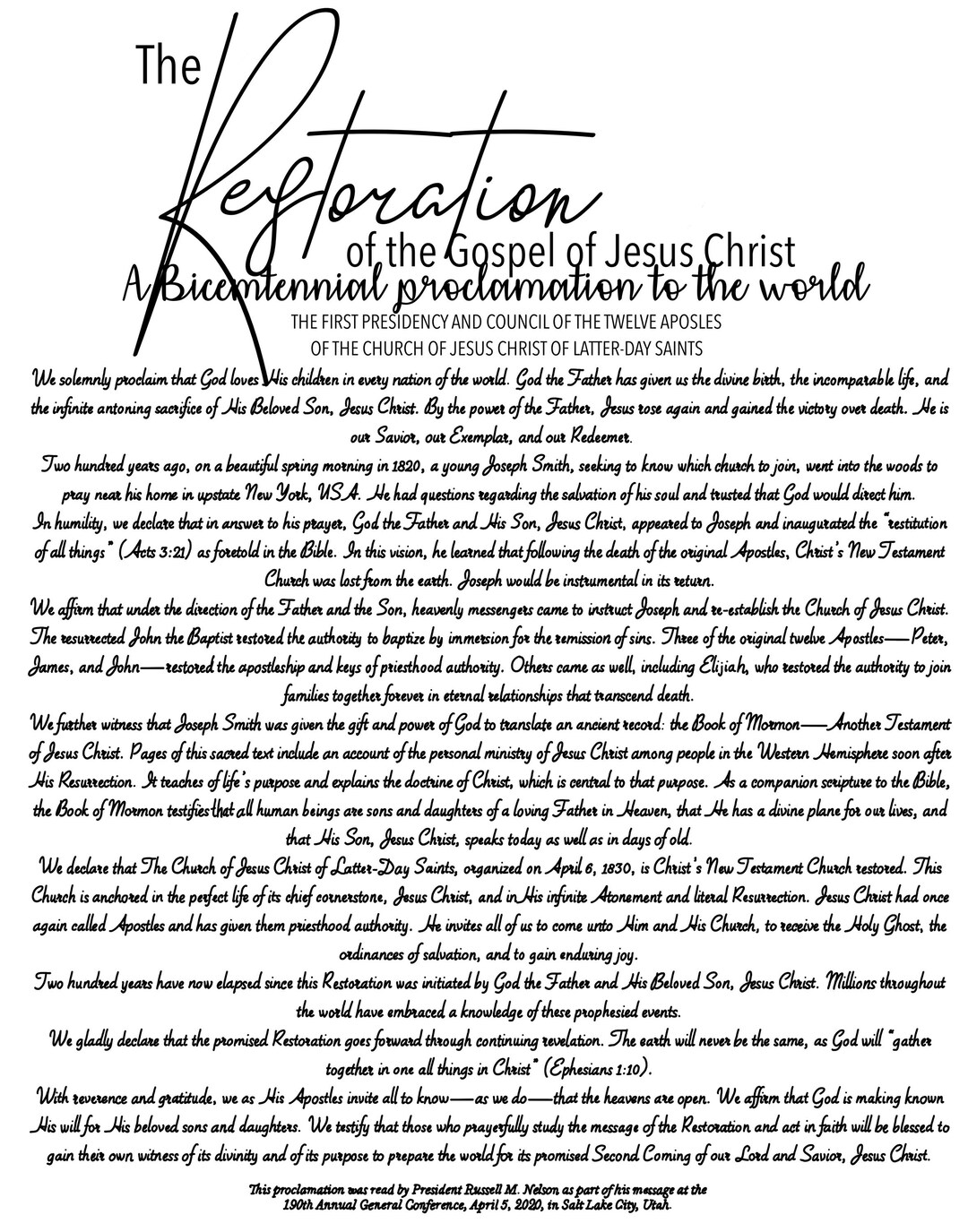 The Restoration Proclamation, LDS Proclamation, LDS Art, Home Decor ...