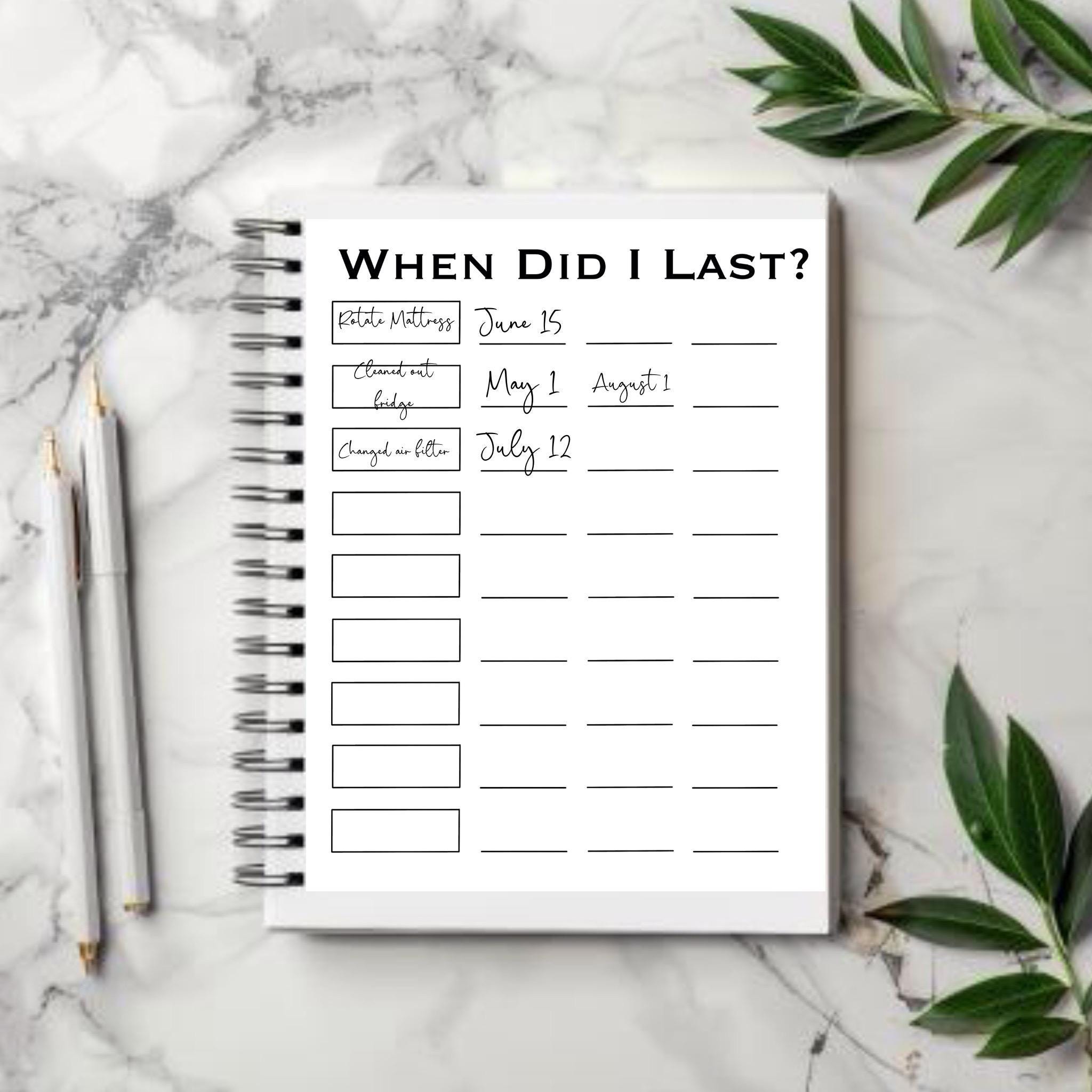 When Did I Last Tracker Printable, Digital Download, Printable Planner ...