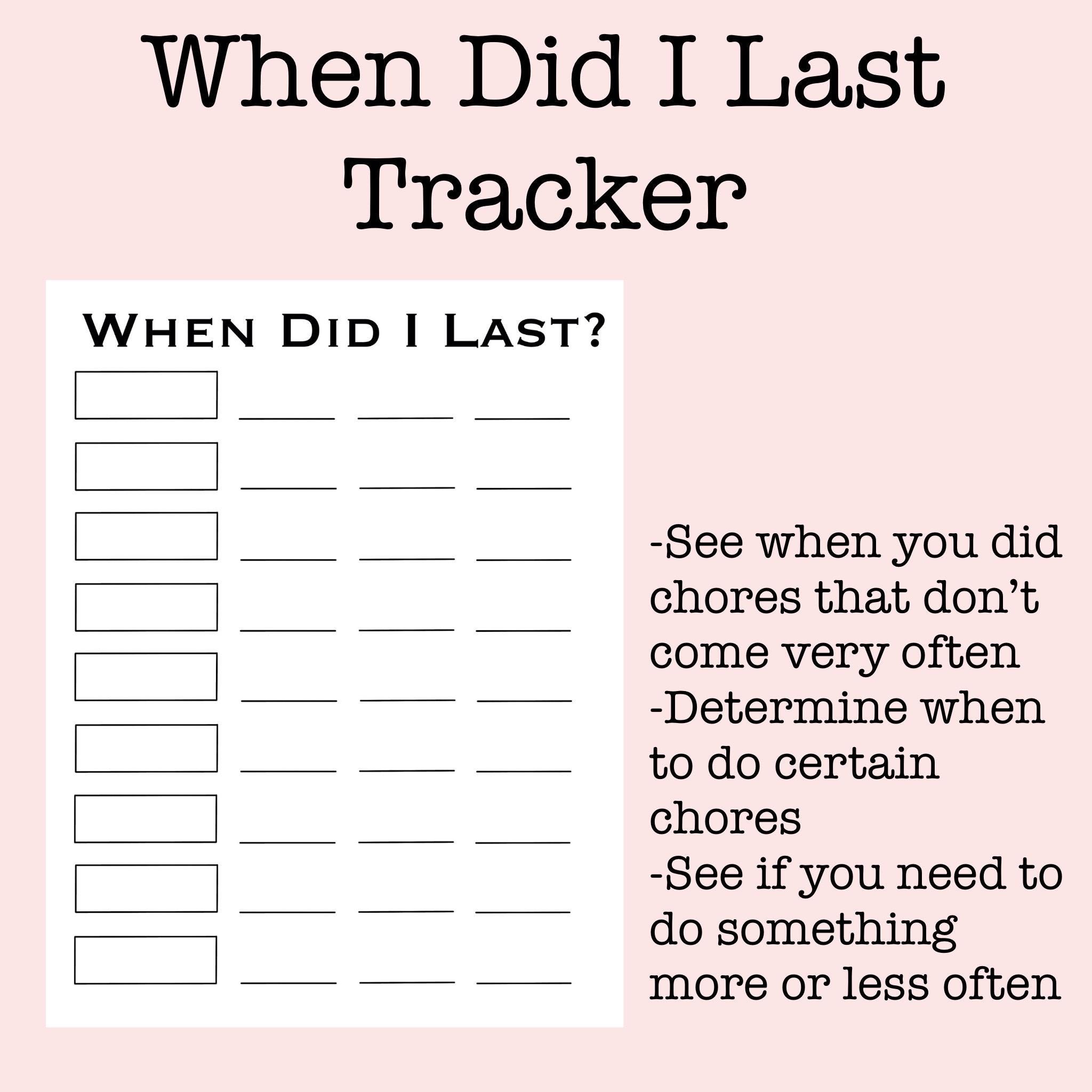 When Did I Last Tracker Printable, Digital Download, Printable Planner ...