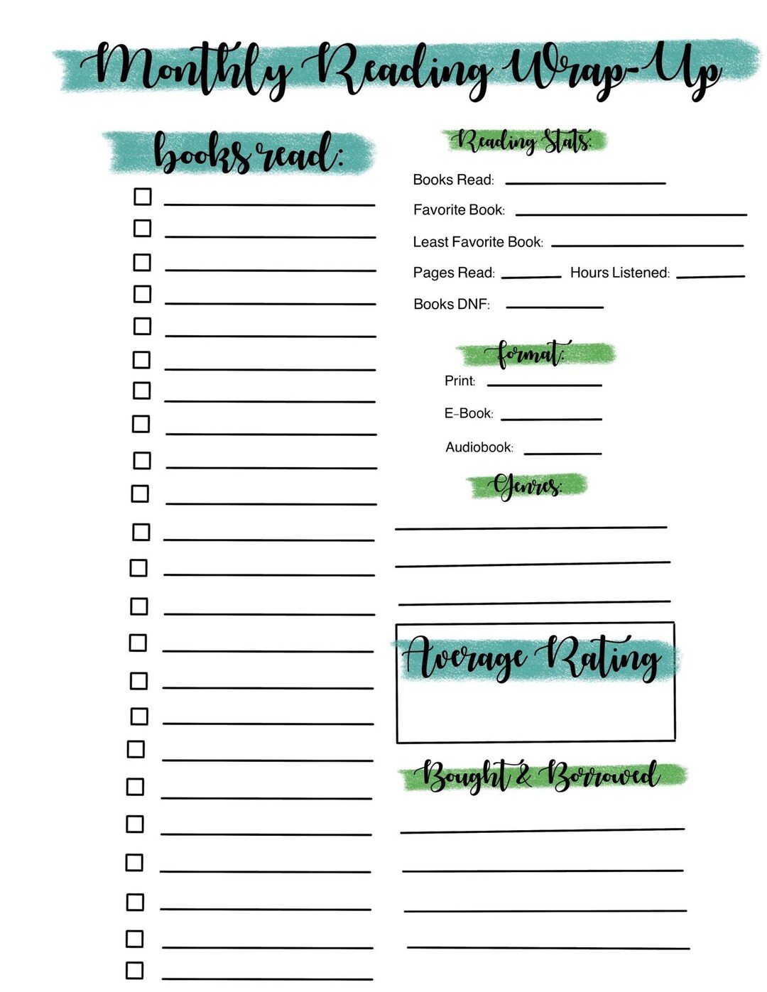 Monthly Reading Wrap up Printable, Reading Journal, Digital Download ...