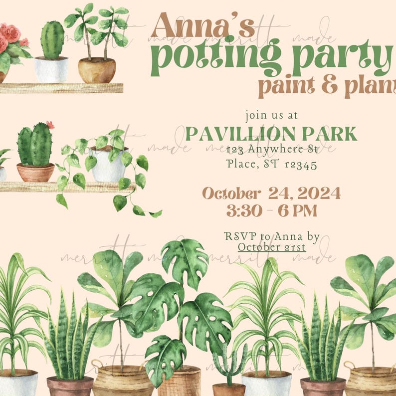 Plant Party Invitation | Garden Potting Invite | Plant Lover Gathering ...