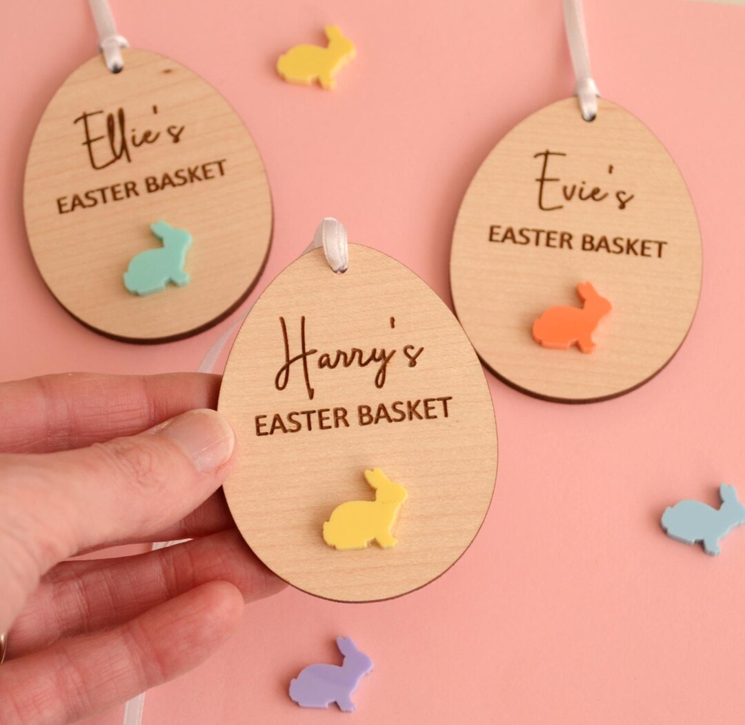 Personalised Easter Basket Egg Name Tag, Egg Decoration, Wooden Egg Tag ...
