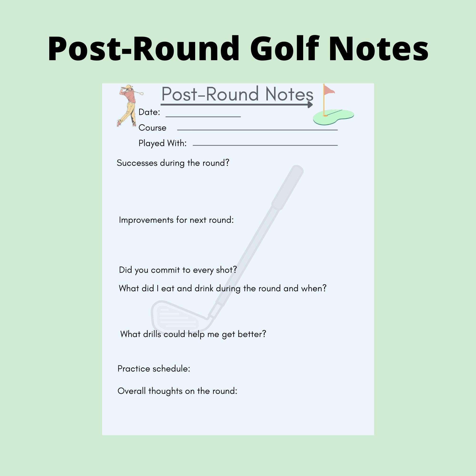 Golf Printable, Bundle, Golf Stat Tracker, Blank Journal Entry, Post ...