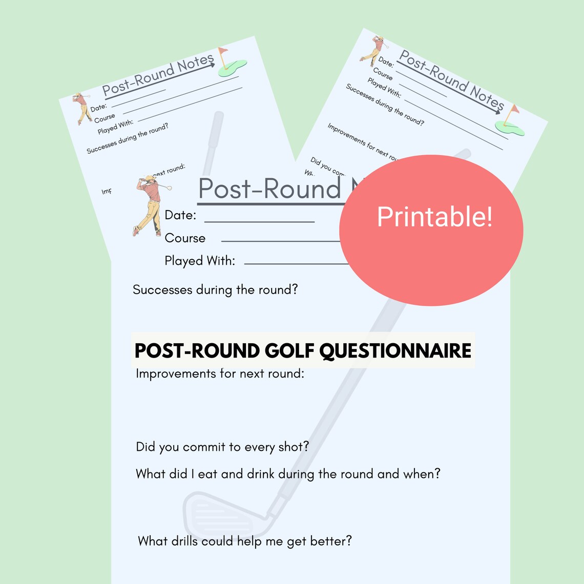 Post-golf Round Questionnaire Printable, Golf Printable, Golf Stats ...