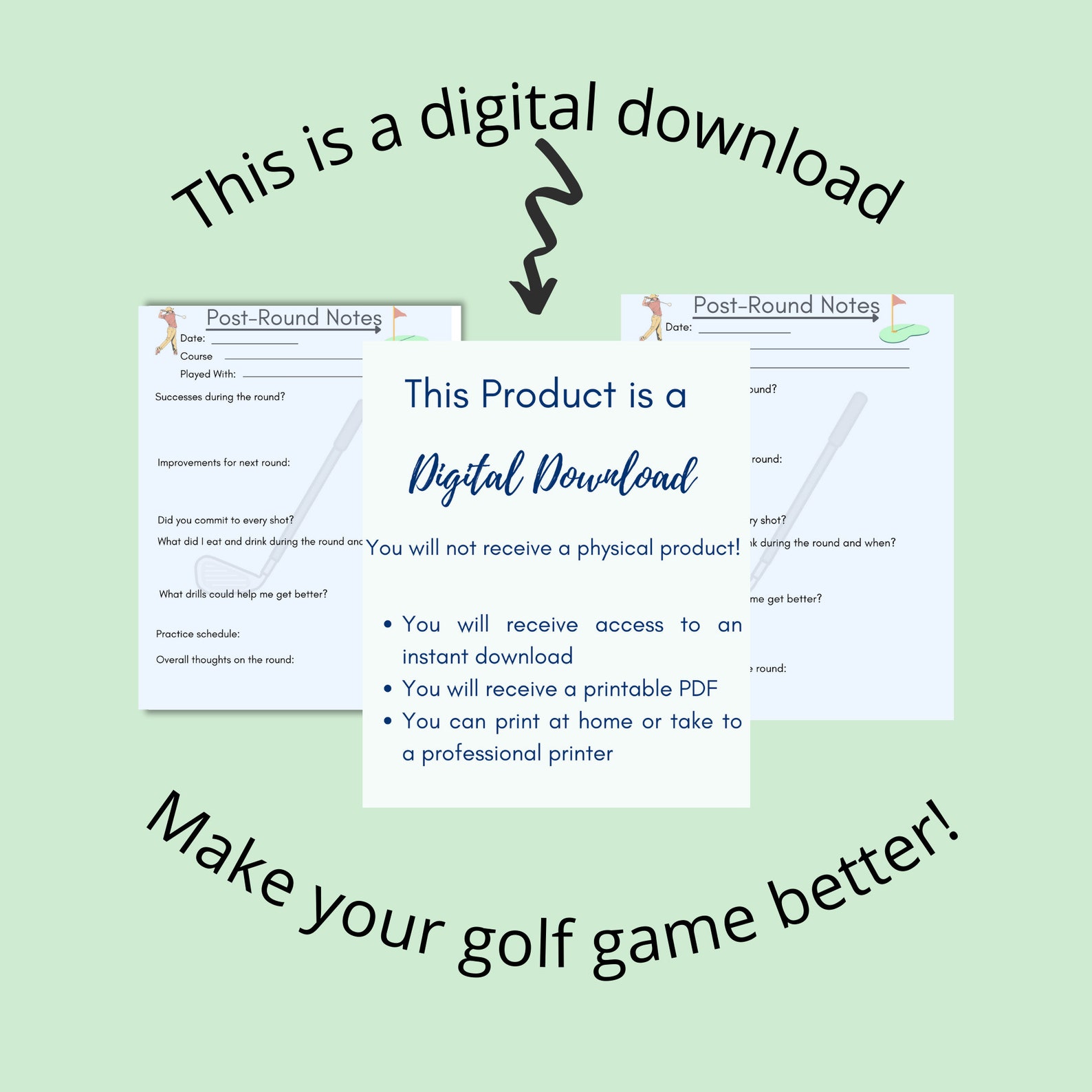 Golf Printable, Post-round Questionnaire, FILLABLE, Golf Stats, Blank ...