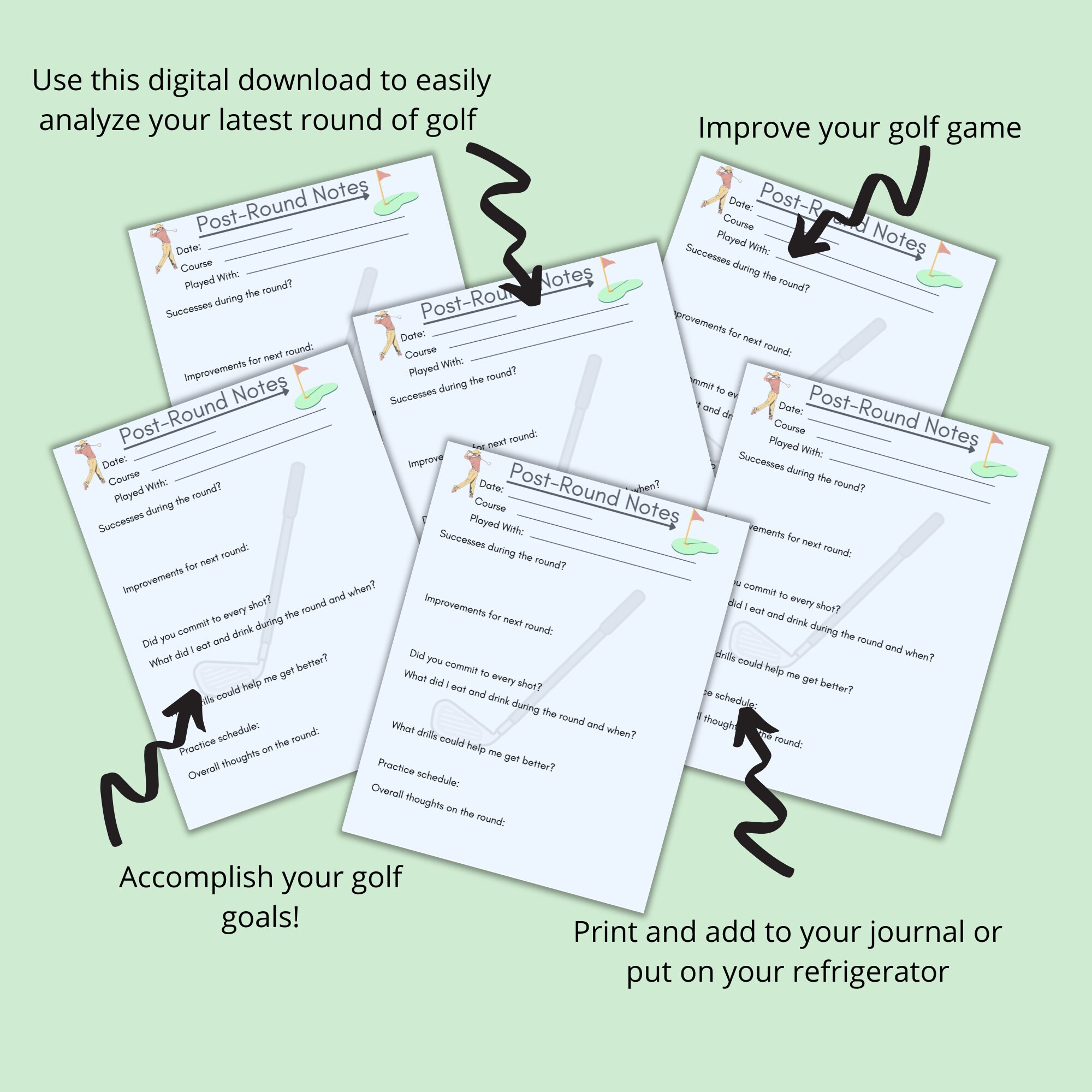 Golf Printable, Post-round Questionnaire, FILLABLE, Golf Stats, Blank ...