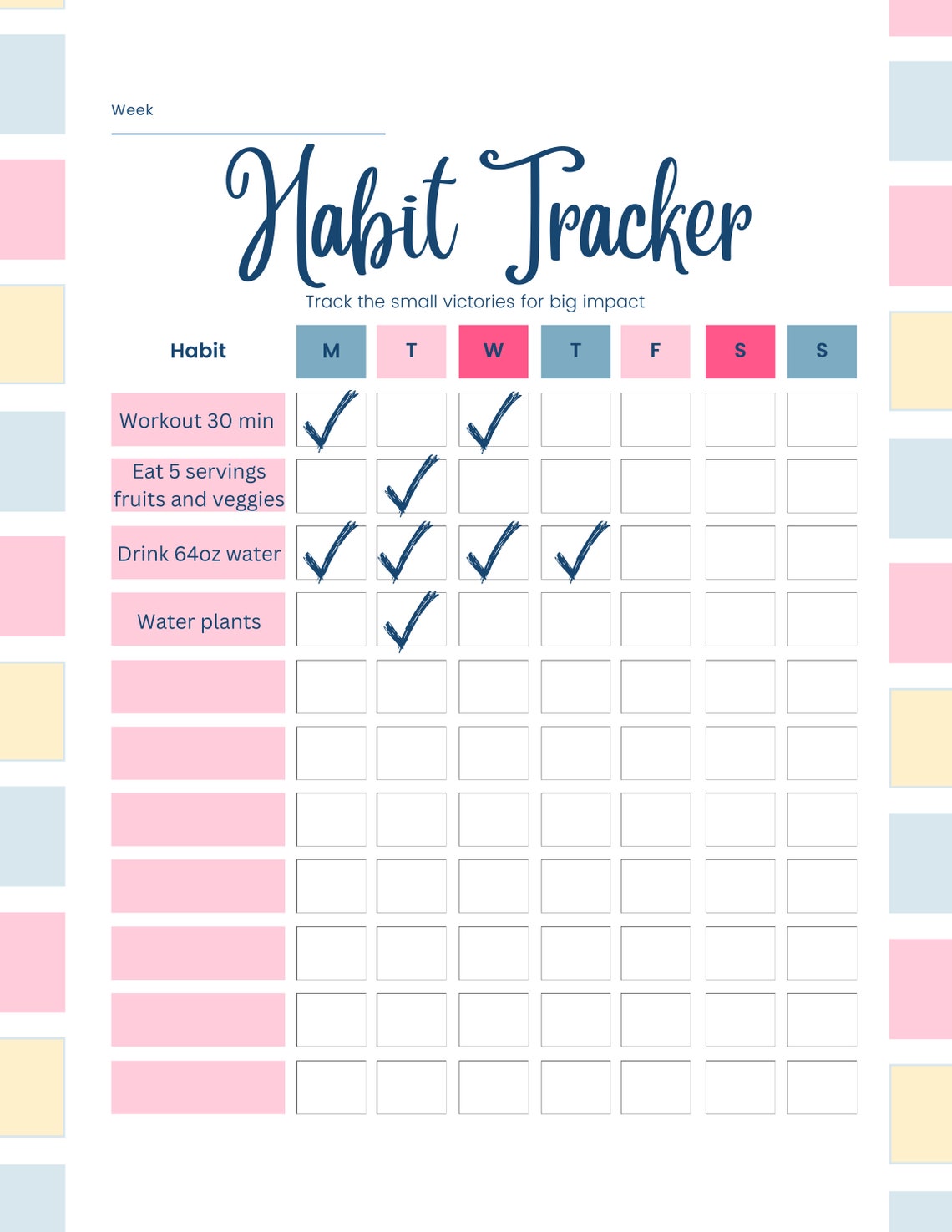 Weekly Habit Tracker Printable Habit Tracker Template - Etsy