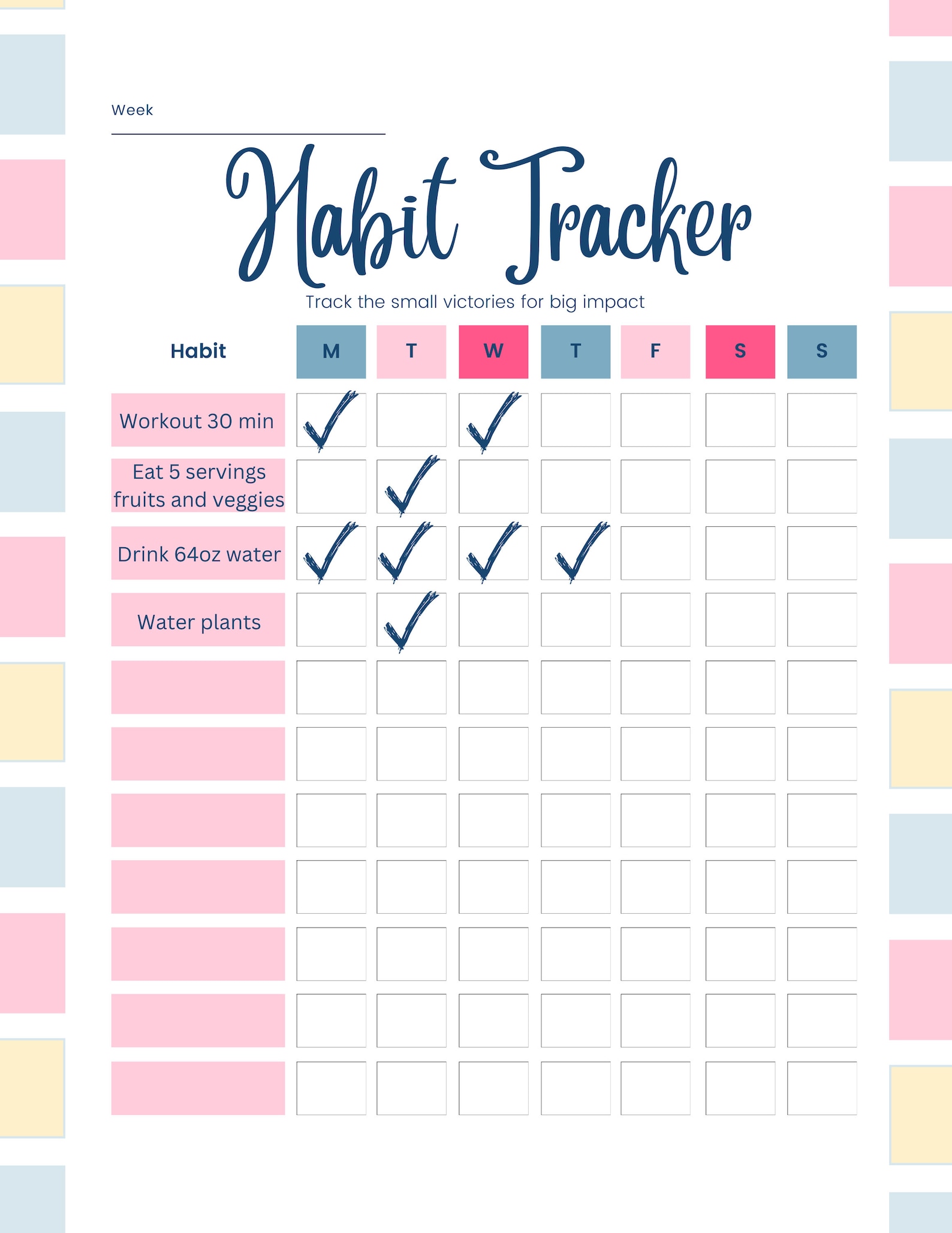 Weekly Habit Tracker Printable Habit Tracker Template - Etsy