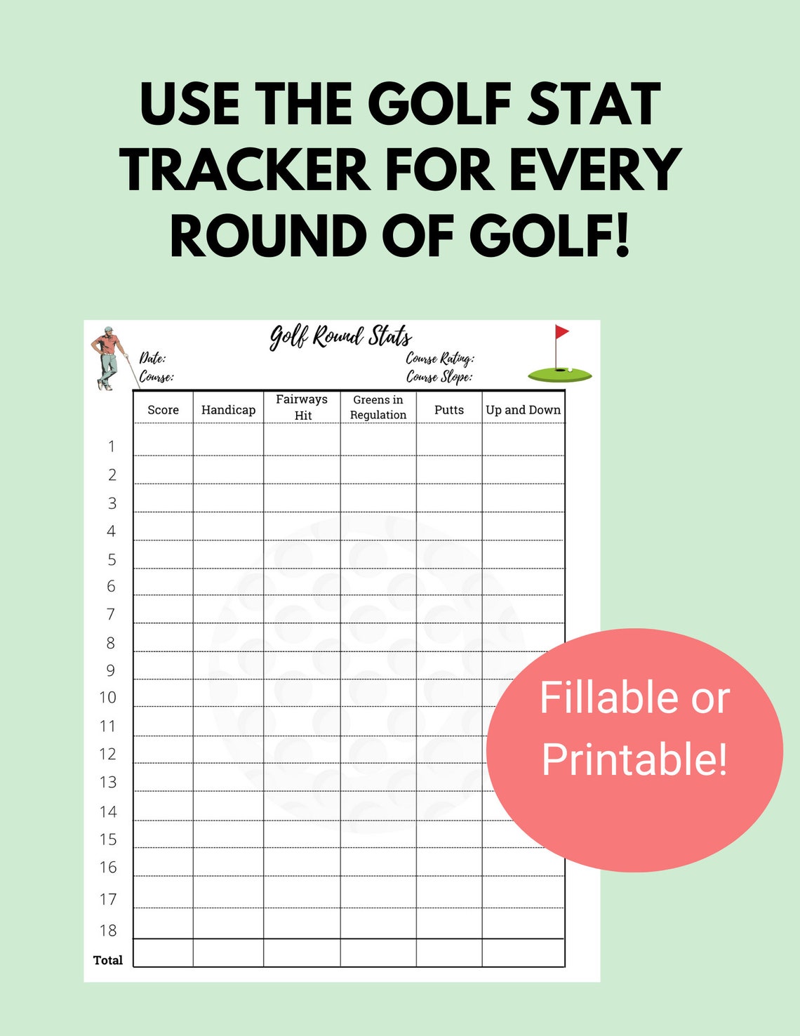 FILLABLE, Golf Printable Bundle, Golf Stat Tracker, Blank Journal Entry ...