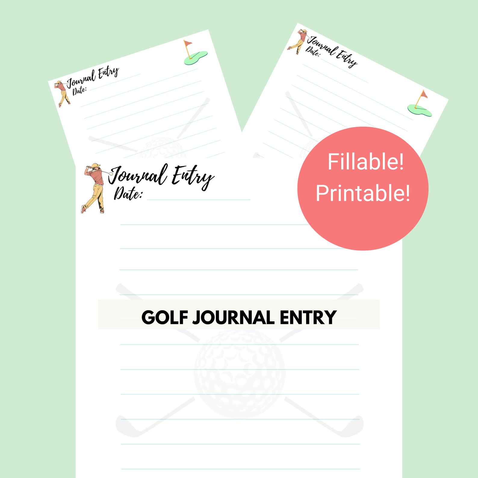 Golf Journal Entry Printable, FILLABLE, Instant Download, Golf ...