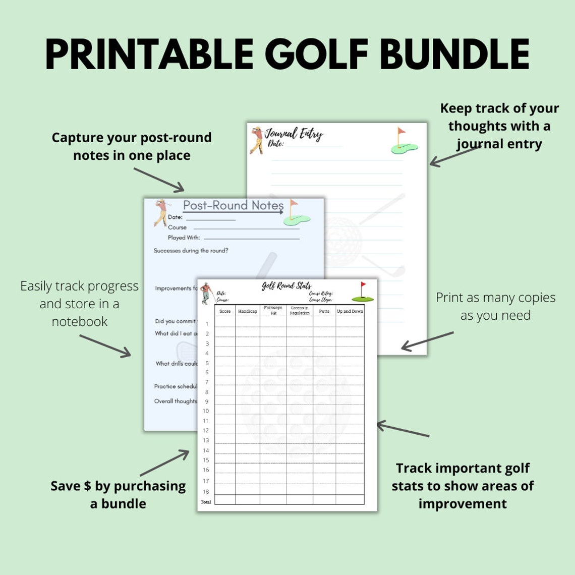 Golf Printable, Bundle, Golf Stat Tracker, Blank Journal Entry, Post ...