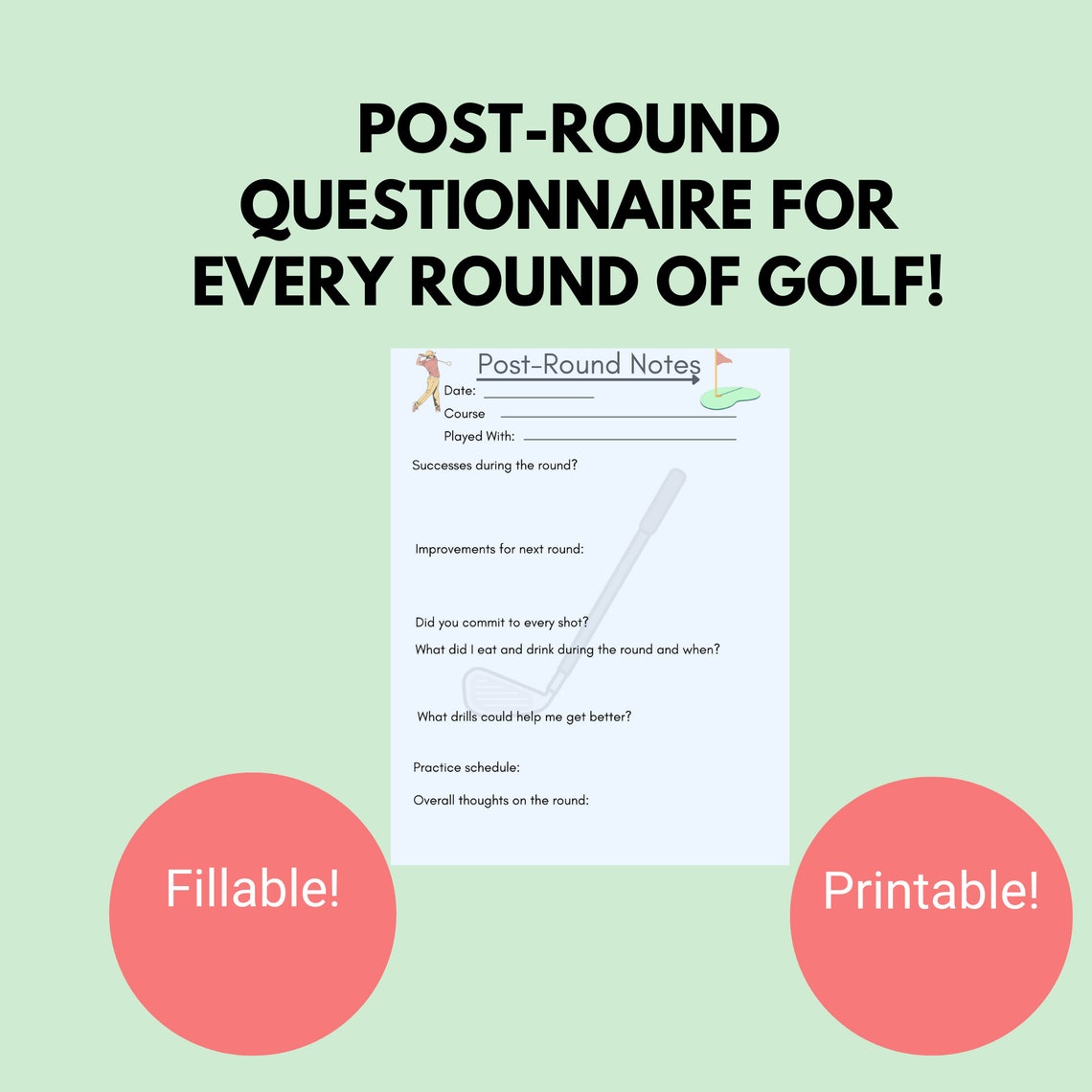 FILLABLE, Golf Printable Bundle, Golf Stat Tracker, Blank Journal Entry ...
