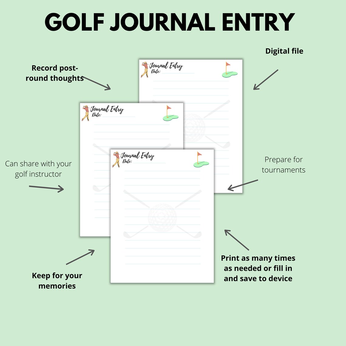 Golf Journal Entry Printable, FILLABLE, Instant Download, Golf ...