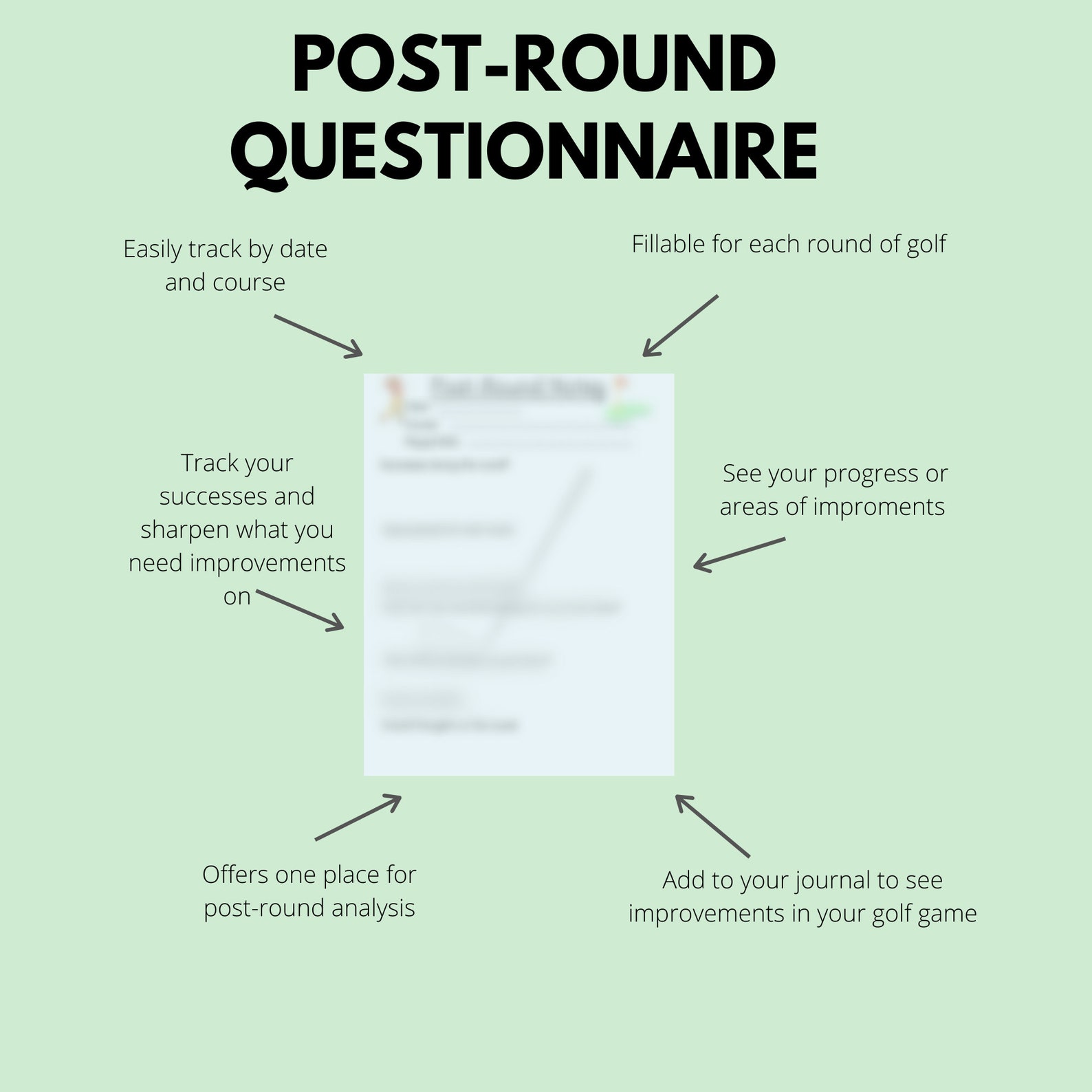 Golf Printable, Post-round Questionnaire, FILLABLE, Golf Stats, Blank ...