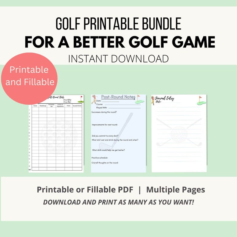 FILLABLE, Golf Printable Bundle, Golf Stat Tracker, Blank Journal Entry ...