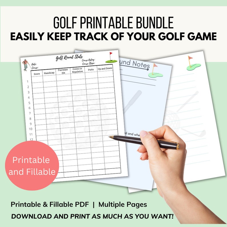 FILLABLE, Golf Printable Bundle, Golf Stat Tracker, Blank Journal Entry ...