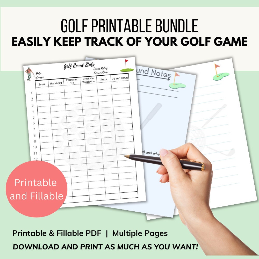 FILLABLE, Golf Printable Bundle, Golf Stat Tracker, Blank Journal Entry ...