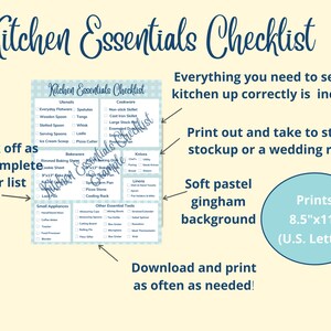 Kitchen Essentials Checklist Printable | Instant Download | Kitchen ...