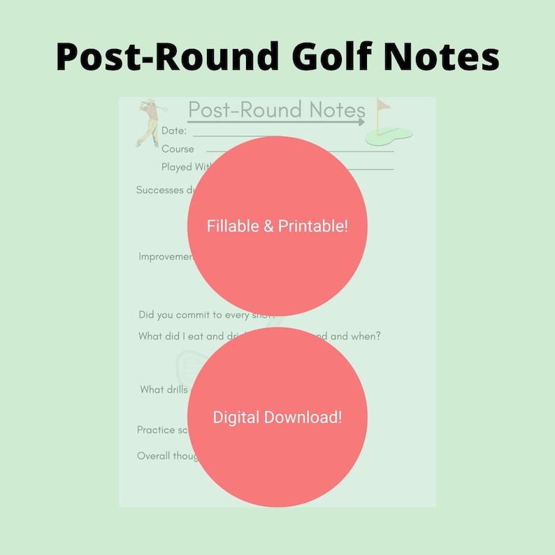 Golf Printable, Post-round Questionnaire, FILLABLE, Golf Stats, Blank ...