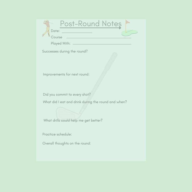 Golf Printable, Post-round Questionnaire, FILLABLE, Golf Stats, Blank ...