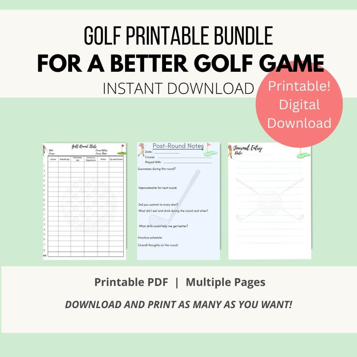 Golf Printable, Bundle, Golf Stat Tracker, Blank Journal Entry, Post ...