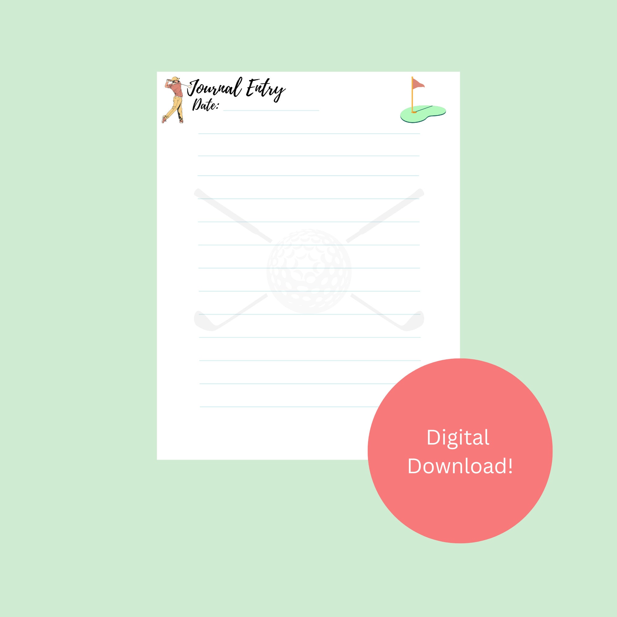 Golf Journal Entry Printable, FILLABLE, Instant Download, Golf ...