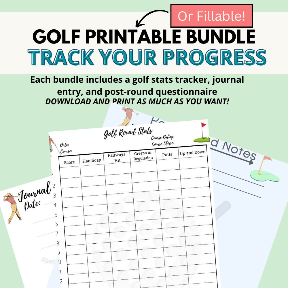 FILLABLE, Golf Printable Bundle, Golf Stat Tracker, Blank Journal Entry ...