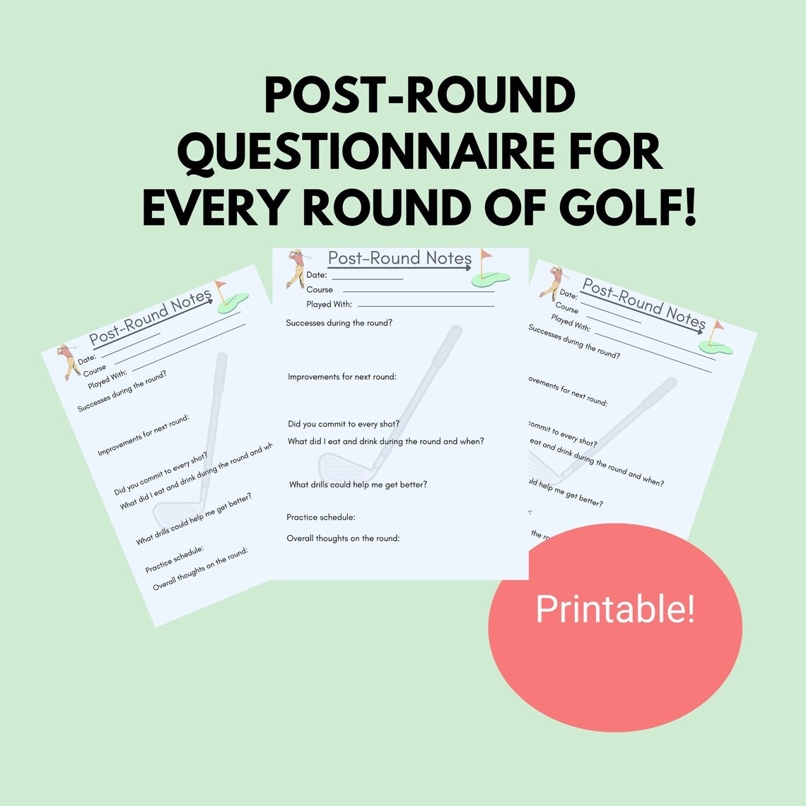 Post-golf Round Questionnaire Printable, Golf Printable, Golf Stats ...