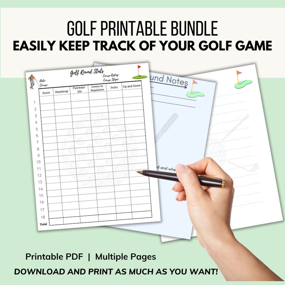 Golf Printable, Bundle, Golf Stat Tracker, Blank Journal Entry, Post ...