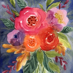 Colorful Floral Watercolor Painting, 'flowers for You' 9x12 Watercolor ...