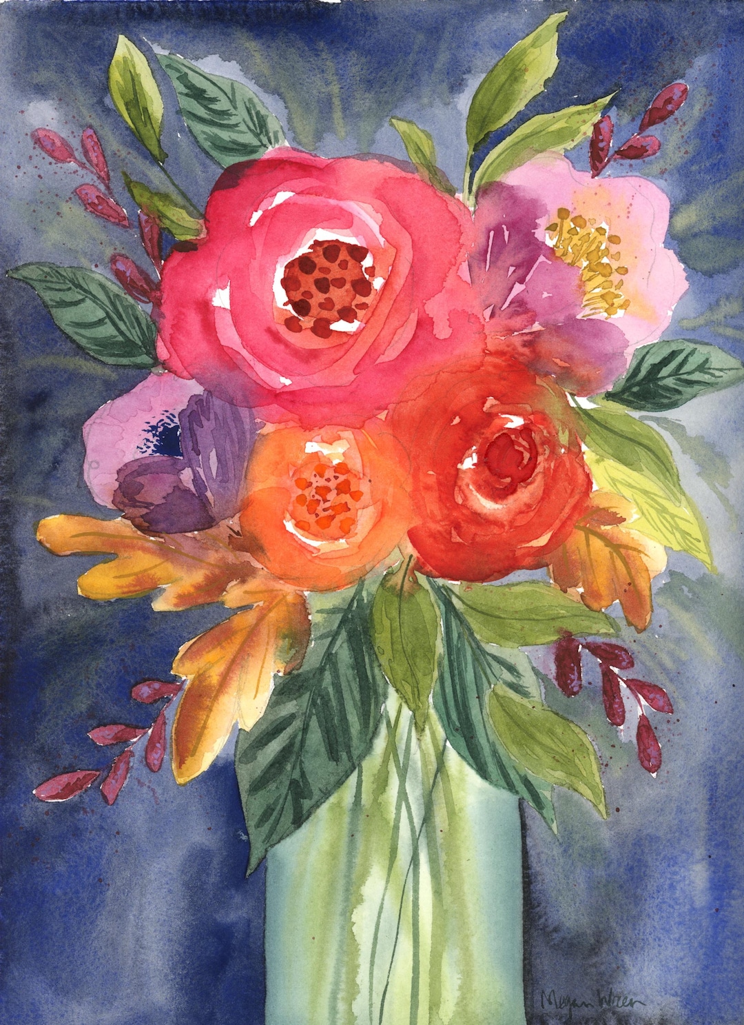 Colorful Floral Watercolor Painting, 'flowers for You' 9x12 Watercolor ...