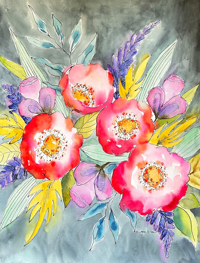 Bright Floral Watercolor Painting “overwhelmed With Joy” 18x24 Original ...