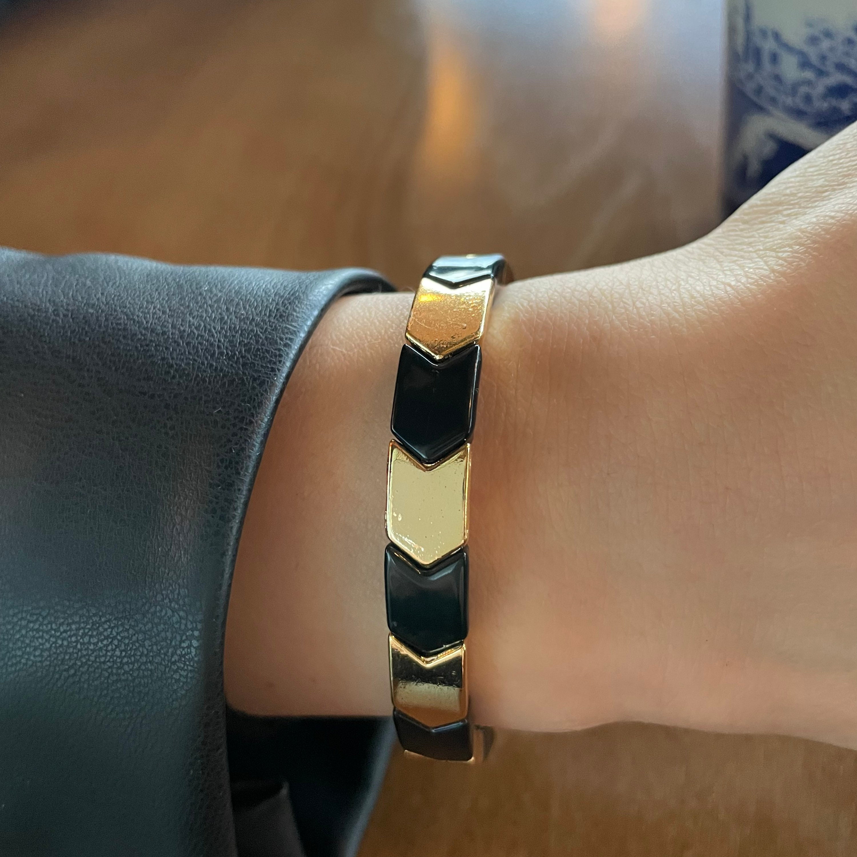 Black and Gold Plated Detailed Bangle Cuff Bracelet - Etsy