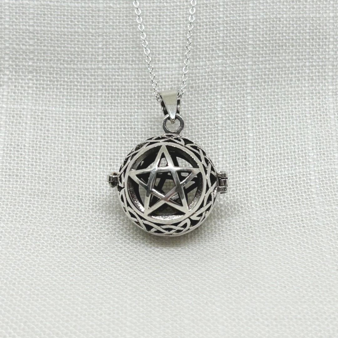 925 Sterling Silver Pentacle Locket Necklace Pendant Jewellery Crystals ...