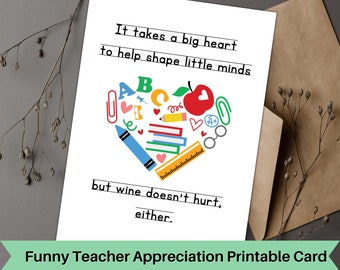 Funny Teacher Appreciation Card | Teacher Greeting Card | Printable ...