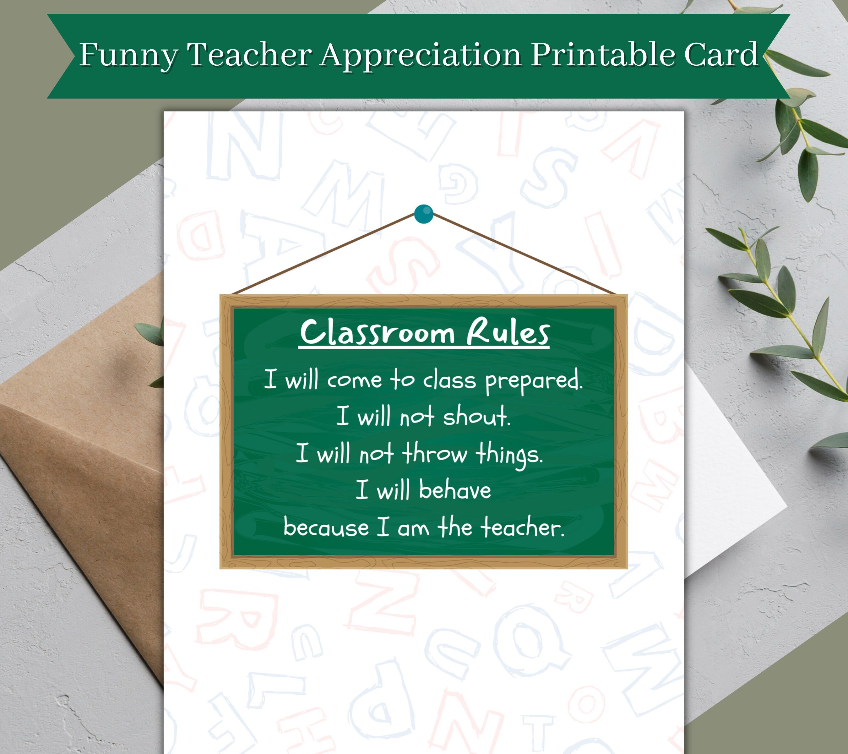 Funny Teacher Appreciation Card Teacher Greeting Card Printable Teacher ...