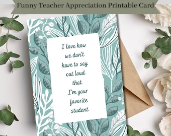 Funny Teacher Appreciation Card Teacher Greeting Card Printable Teacher ...