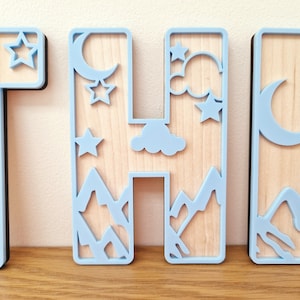 Moon and Mountains Letters Alphabet, Personalised Moon & Stars Wall ...