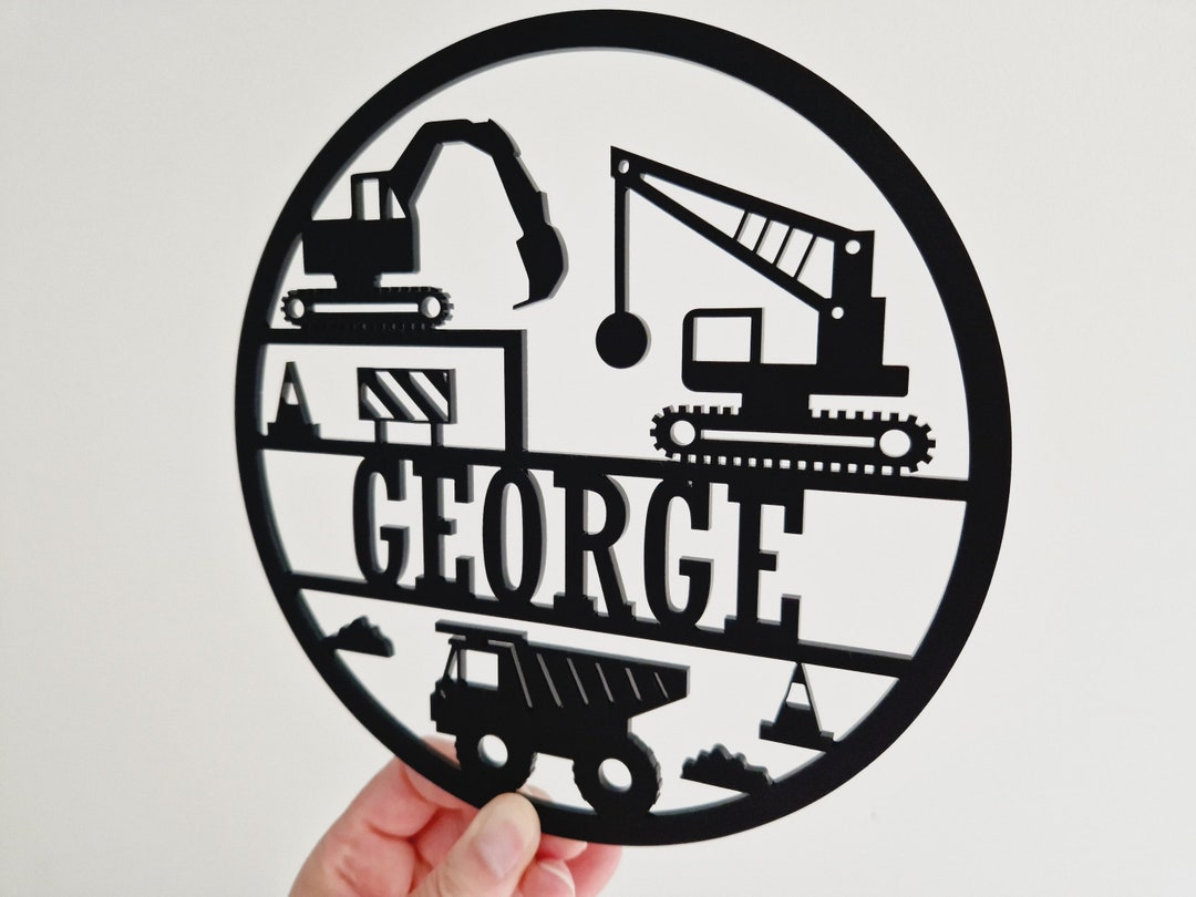 Construction Vehicle Transport Name Sign, Digger Dumper Truck Crane ...