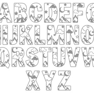 Moon and Mountains Letters Alphabet, Personalised Moon & Stars Wall ...