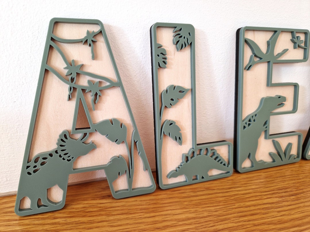 Wooden Dinosaur Letters Alphabet, Personalised Wall Name Sign, Dino ...