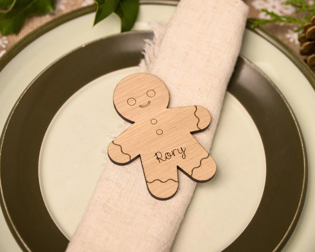 Personalised Gingerbread Man Name Tag, Flat Oak Wooden Christmas Table ...