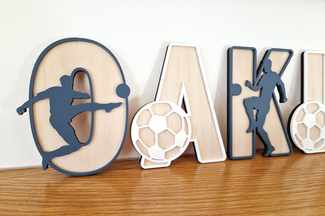 Wooden Football Alphabet Letters, Personalised Football Player Name ...