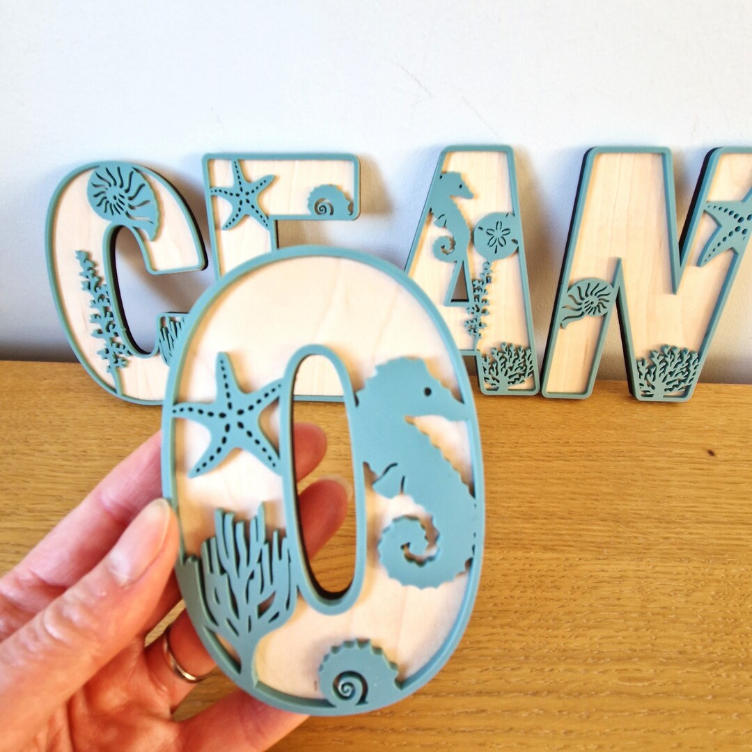 Ocean Wooden Letters, Sea Life Personalised Name Sign, Under the Sea ...