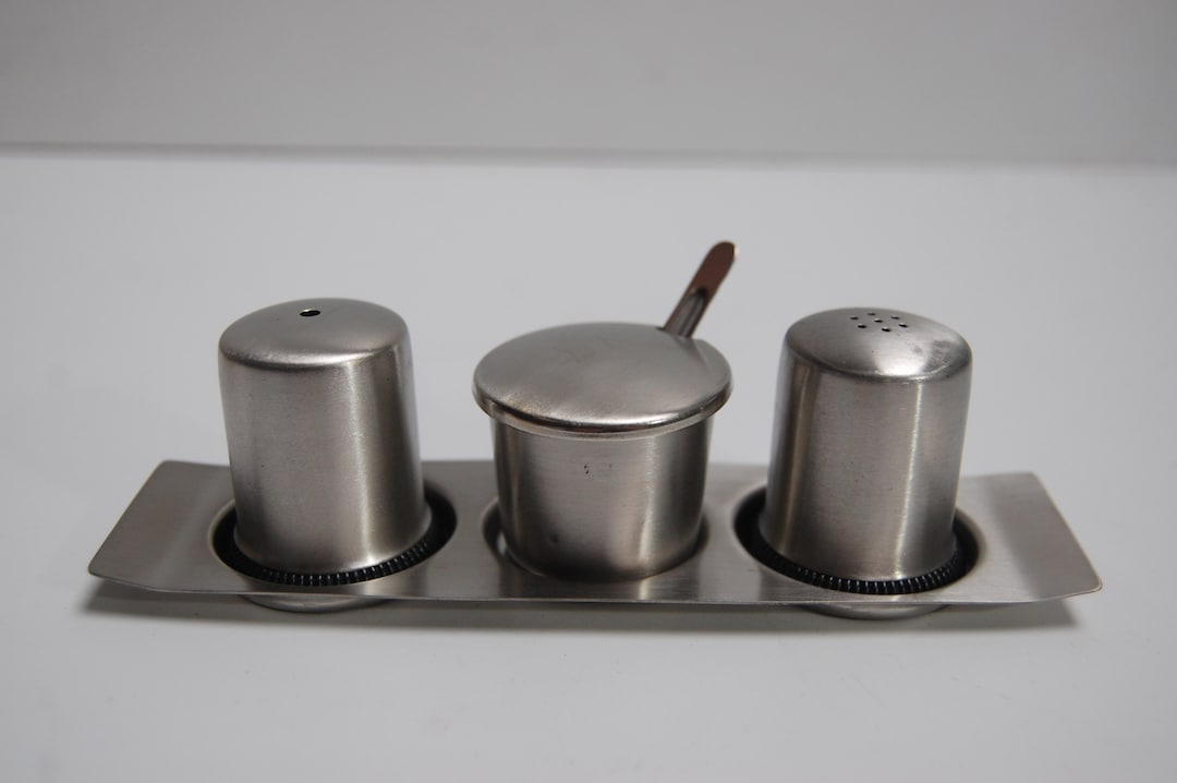 Vintage Retro Stainless Steel Cruet Set Salt Pepper and Mustard ...