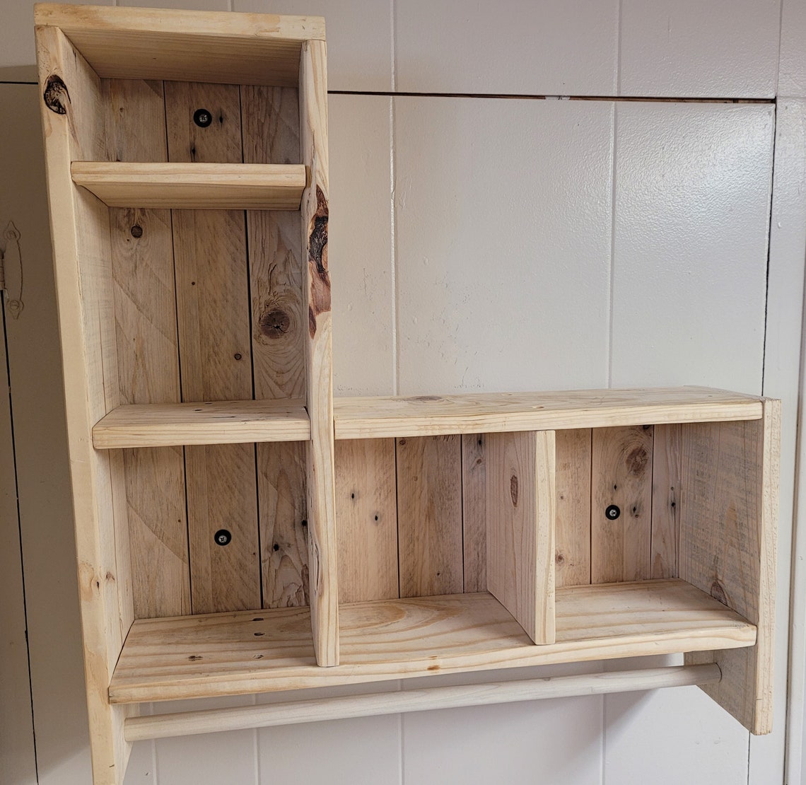 Rustic Bathroom Shelf With Towel Rack, Wall Mounted, Reclaimed Pallet ...